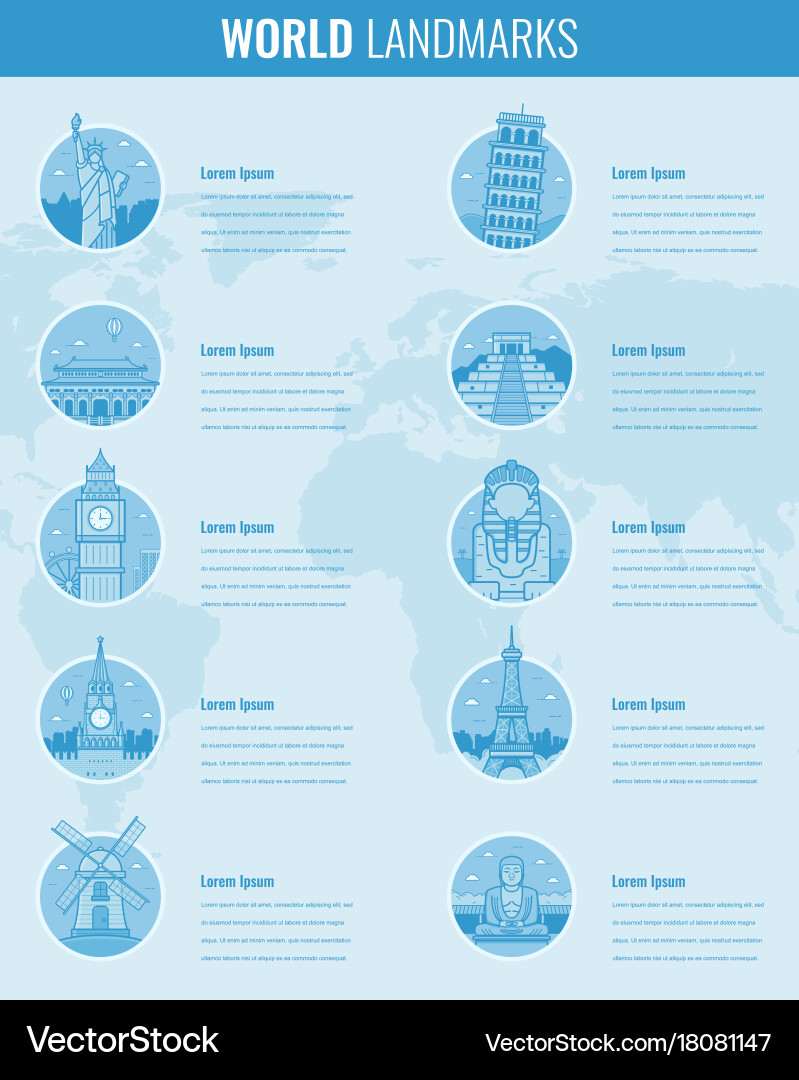 World landmarks infographics set travel Royalty Free Vector