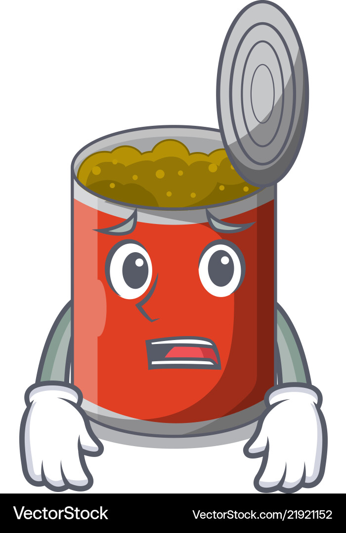 Afraid canned food on the table cartoon Royalty Free Vector