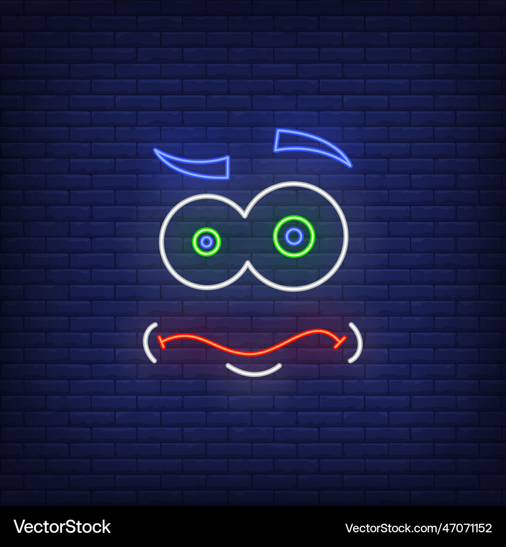 Anxious emoticon neon sign Royalty Free Vector Image