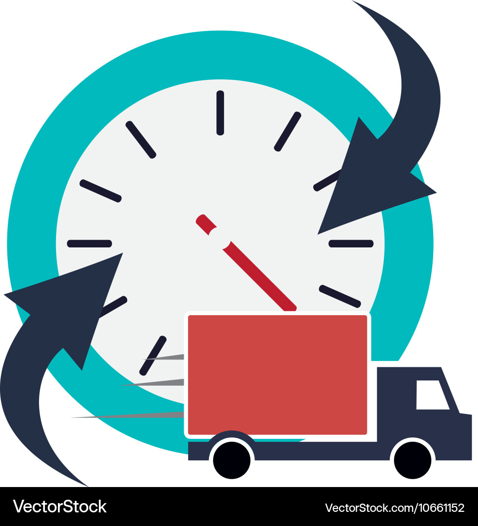 Clock with arrow and truck van icon Royalty Free Vector