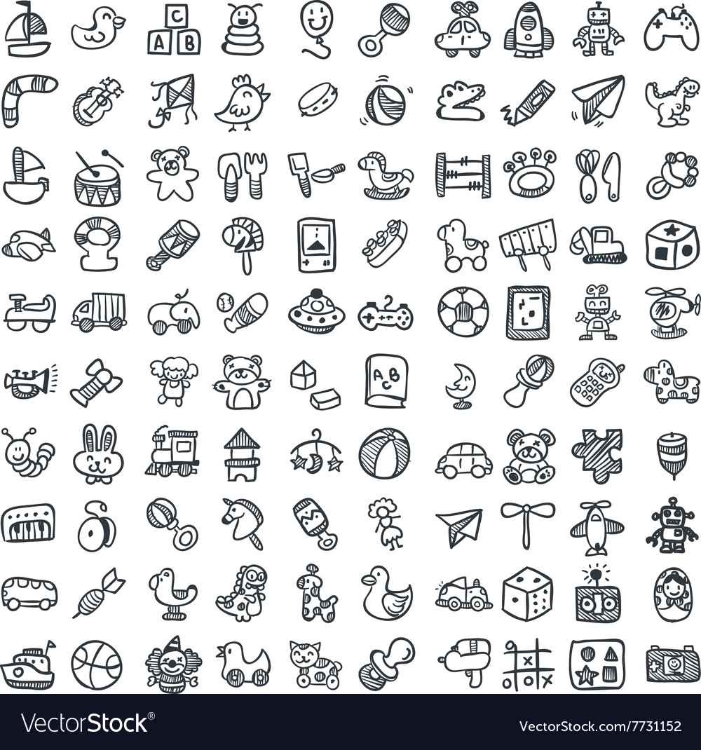 Doodle Toys Icons Set Royalty Free Vector Image