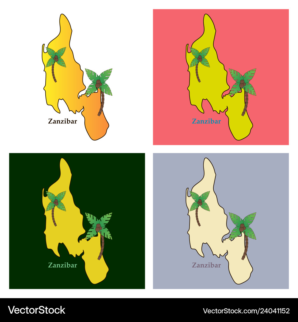 Map of zanzibar with palms Royalty Free Vector Image