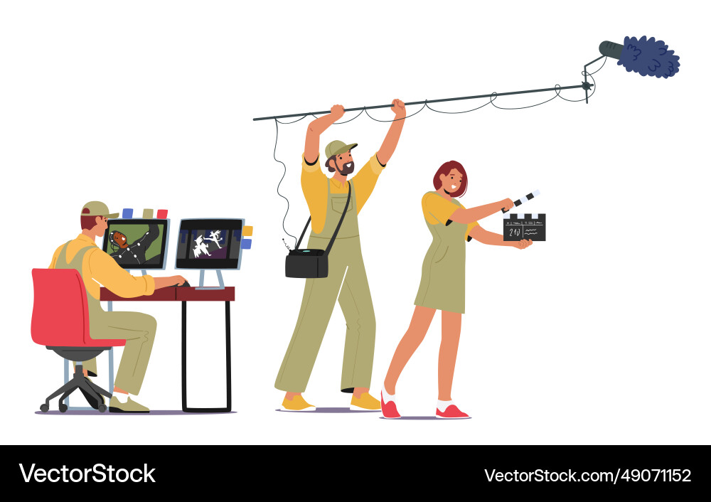 Movie crew characters collaborate under Royalty Free Vector