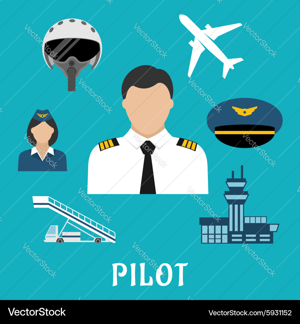 Pilot profession and aircraft icons Royalty Free Vector