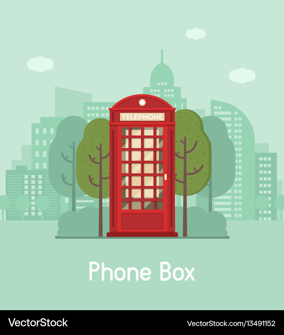 Red phone box in modern city Royalty Free Vector Image