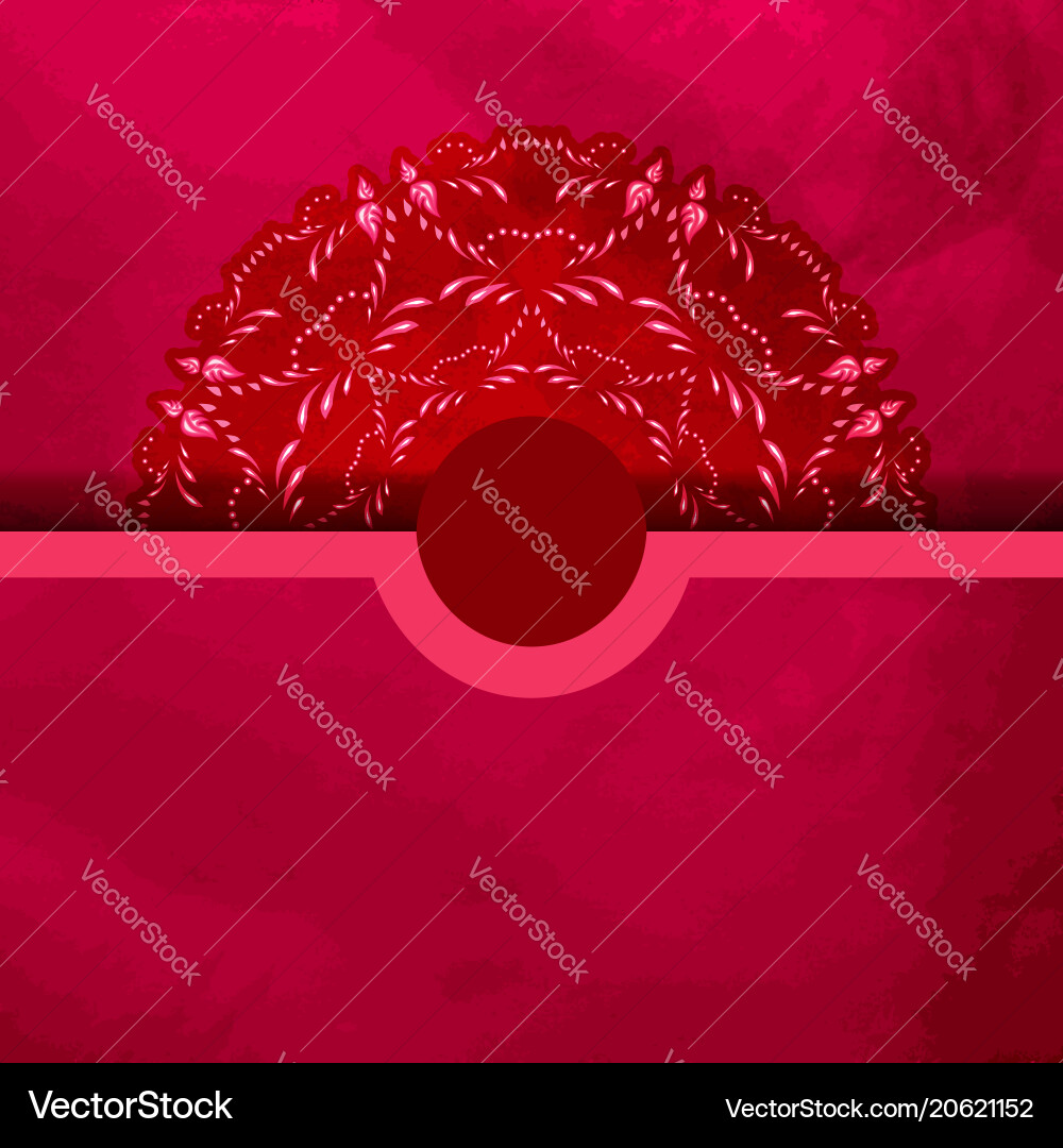Red textured card or invitation with a mandala Vector Image