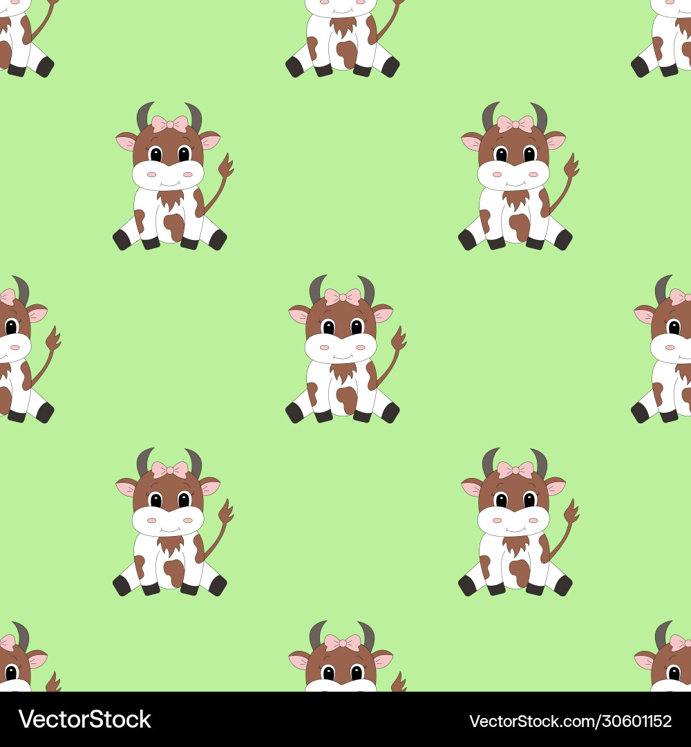 Seamless pattern with cartoon baby cow Royalty Free Vector