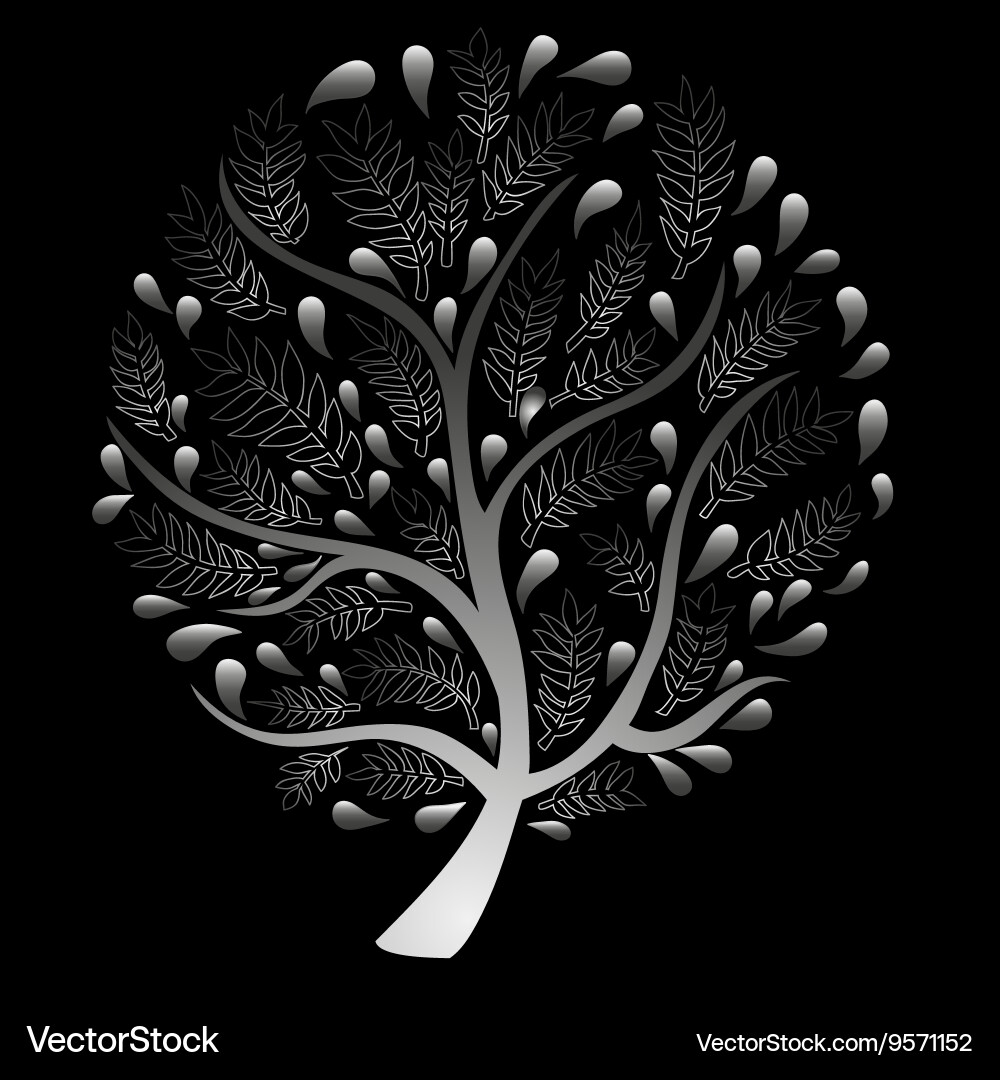 Silver tree isolated on black background Vector Image