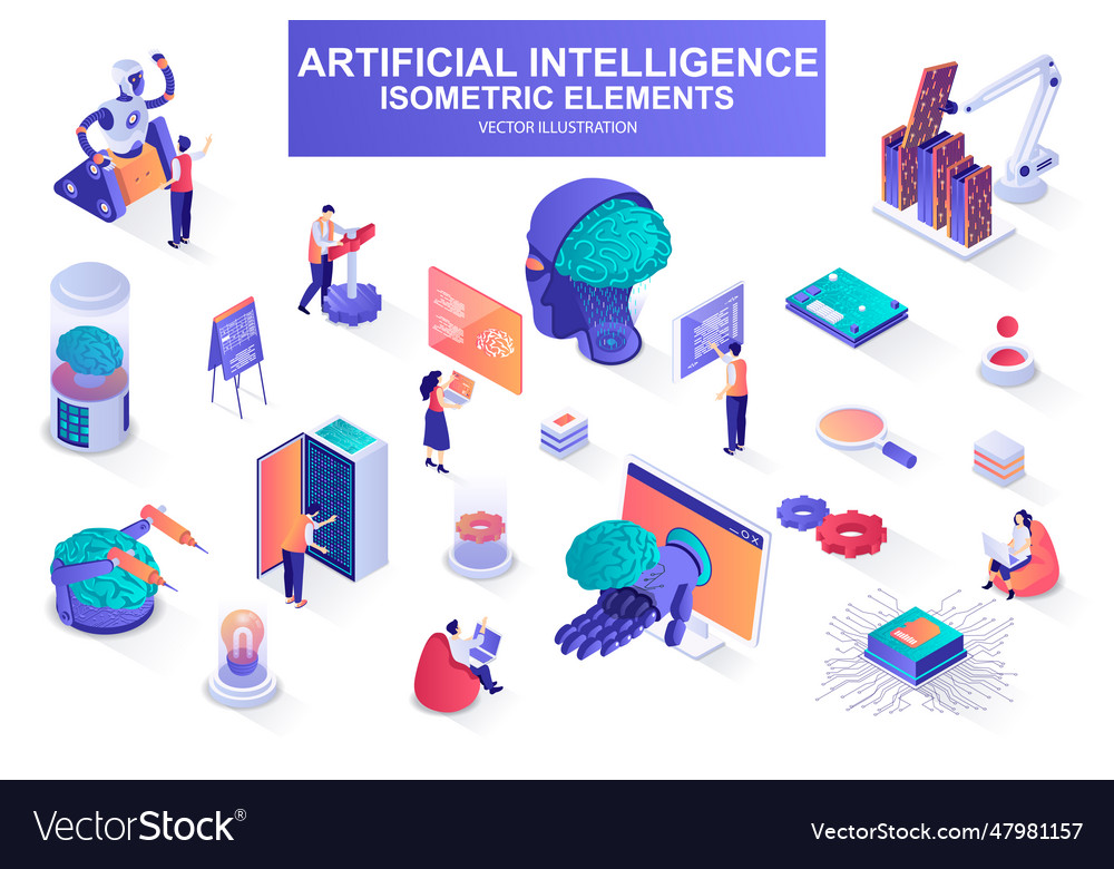 Artificial intelligence bundle of isometric Vector Image