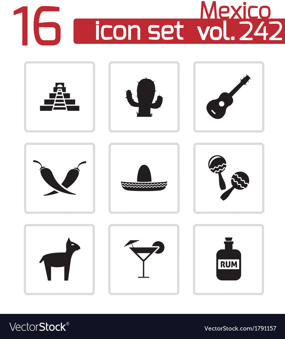 Black mexico icons set Royalty Free Vector Image
