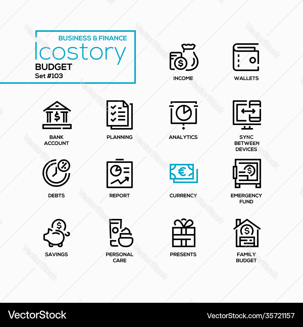 Budget - line design style icons set Royalty Free Vector