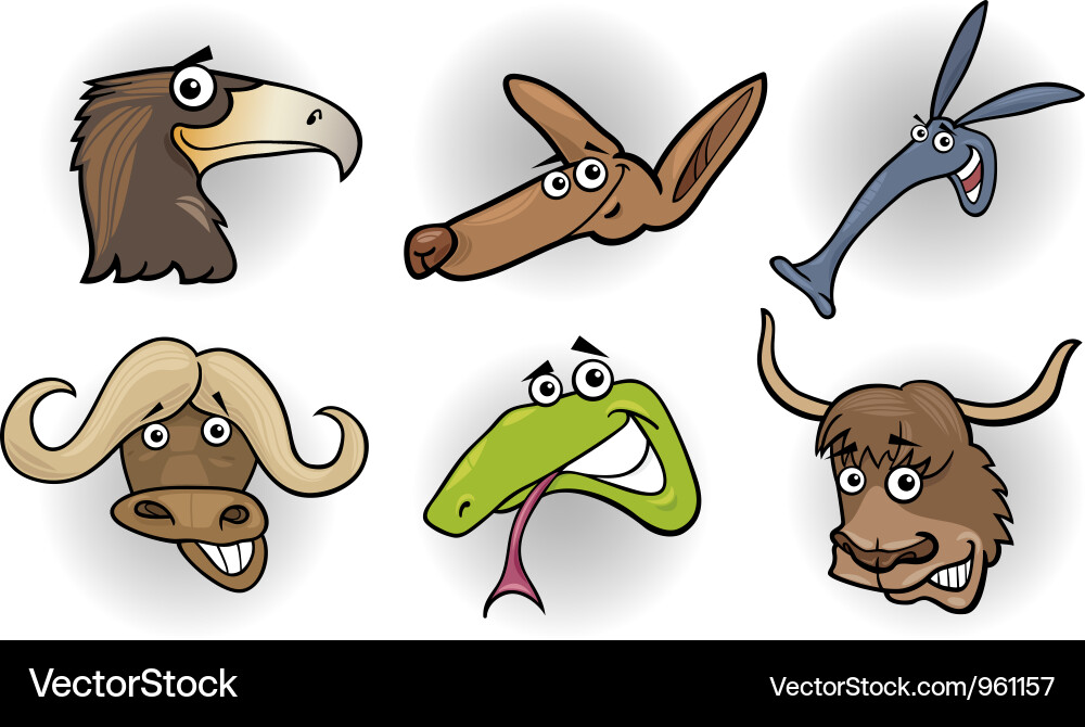 Cartoon wild animals heads set Royalty Free Vector Image