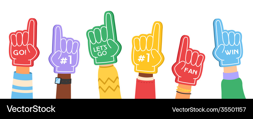 Fan foam fingers supporting color flat hands Vector Image