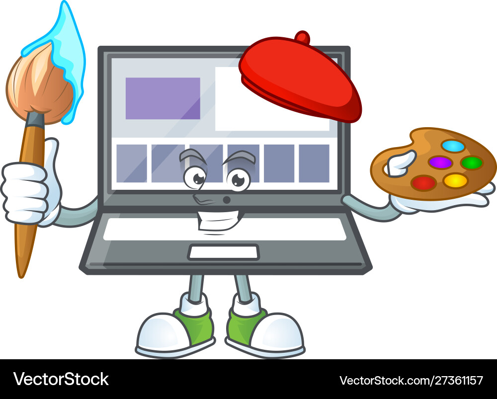 Painter laptop with a cartoon character style Vector Image