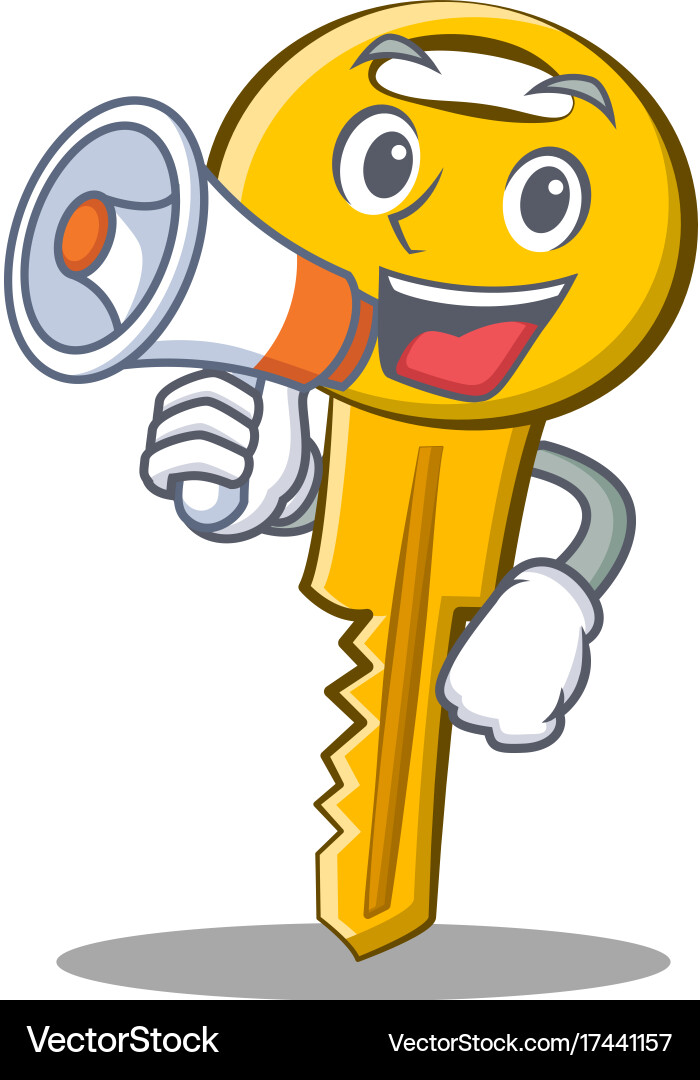 With megaphone key character cartoon style Vector Image