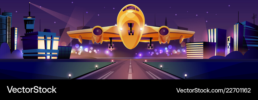 Airplane taking off from airport runaway Vector Image