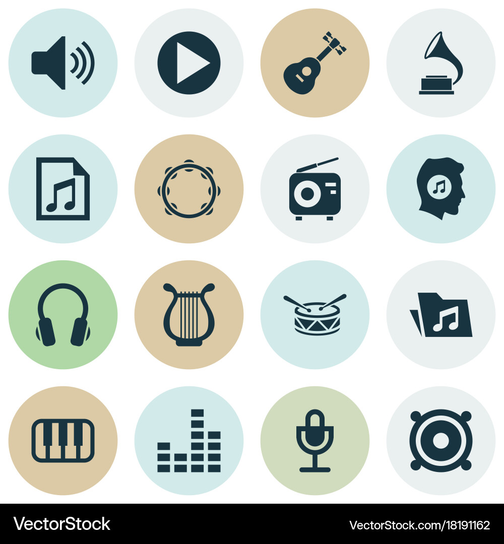 Audio icons set collection dossier file Royalty Free Vector