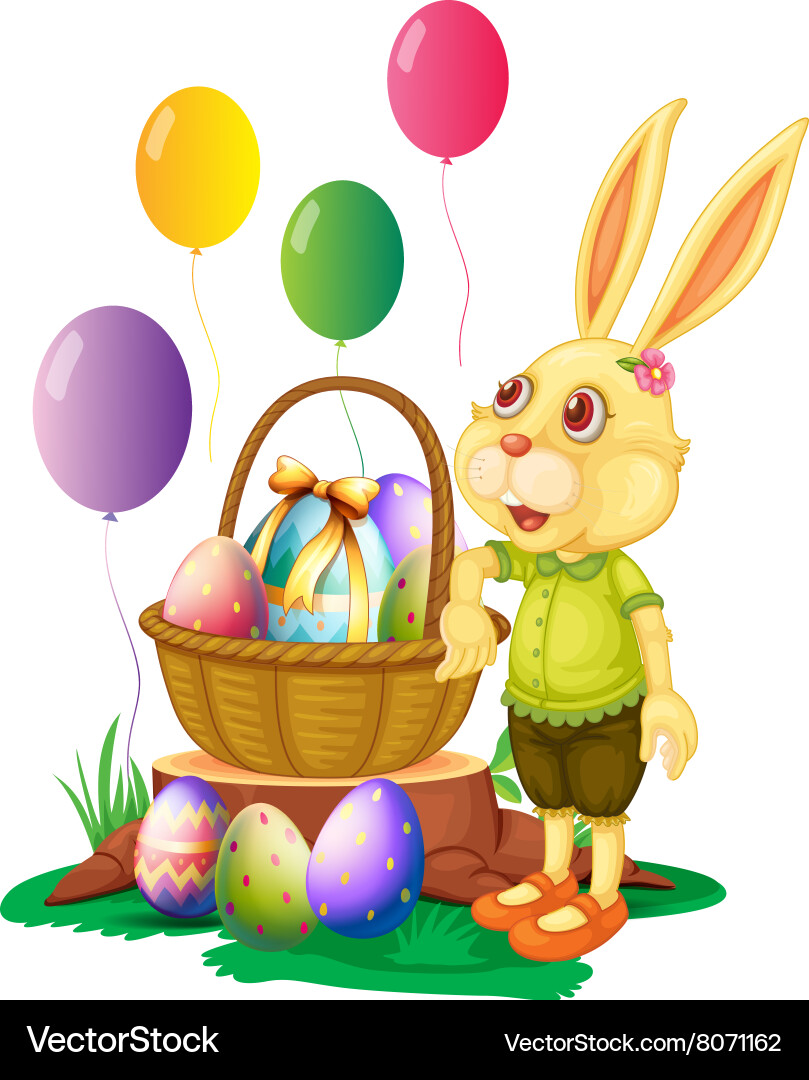 Easter bunny and basket eggs Royalty Free Vector Image