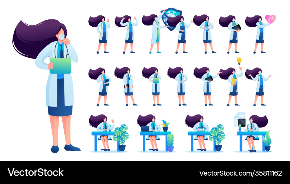 Set woman doctor presentation in various Vector Image
