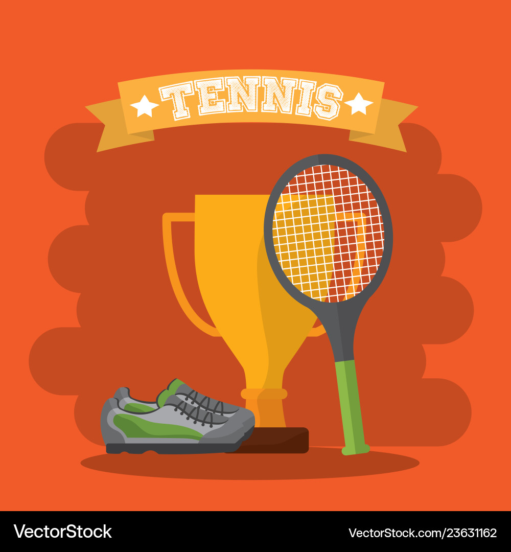 Tennis racket trophy and sneaker image Royalty Free Vector