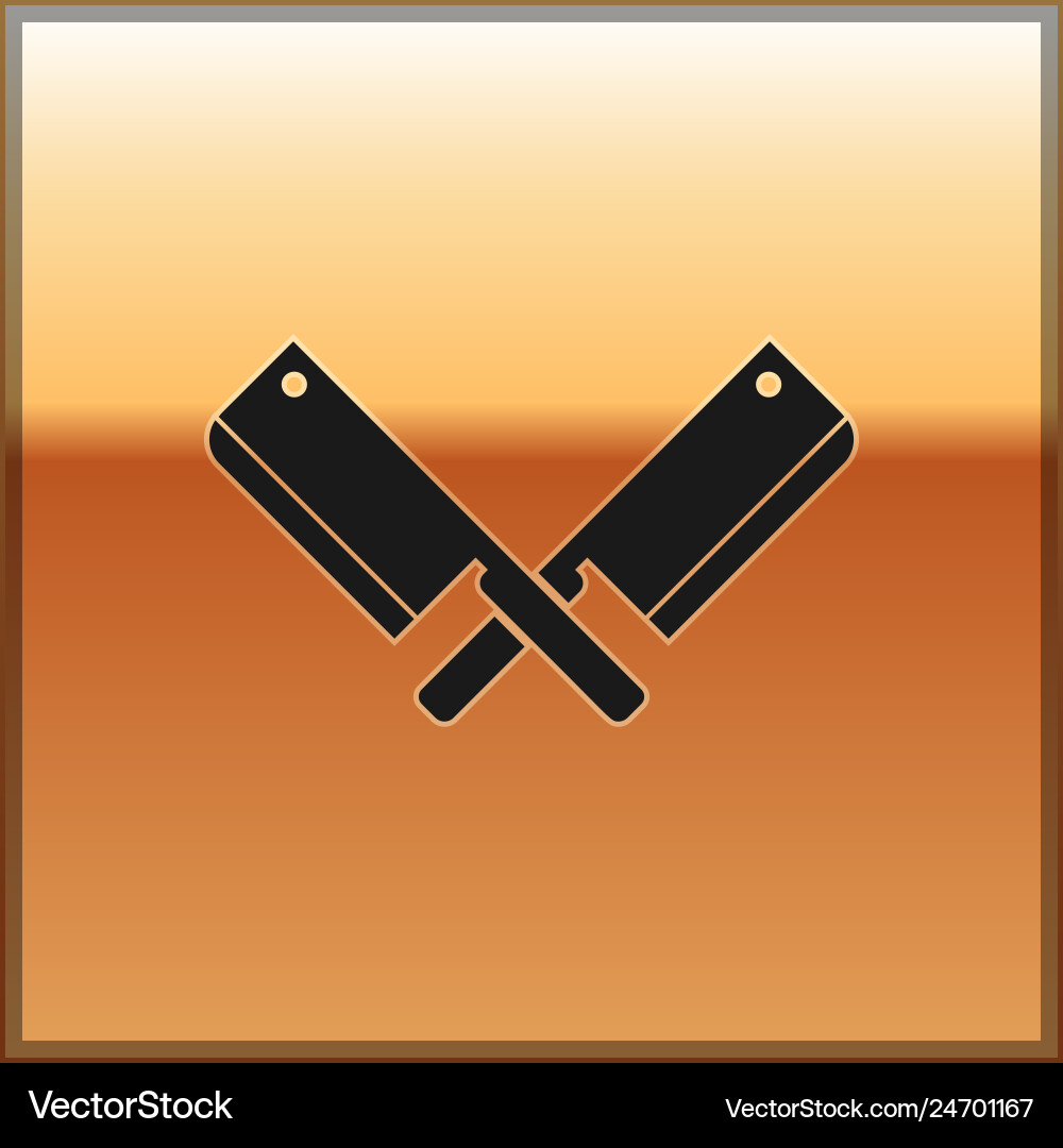 Black crossed meat chopper icon isolated on gold Vector Image