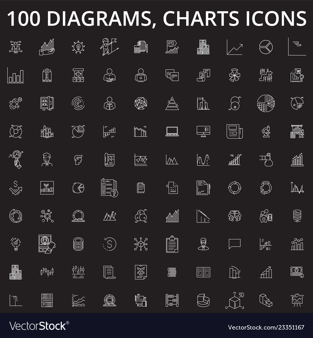 Diagrams charts editable line icons set Royalty Free Vector