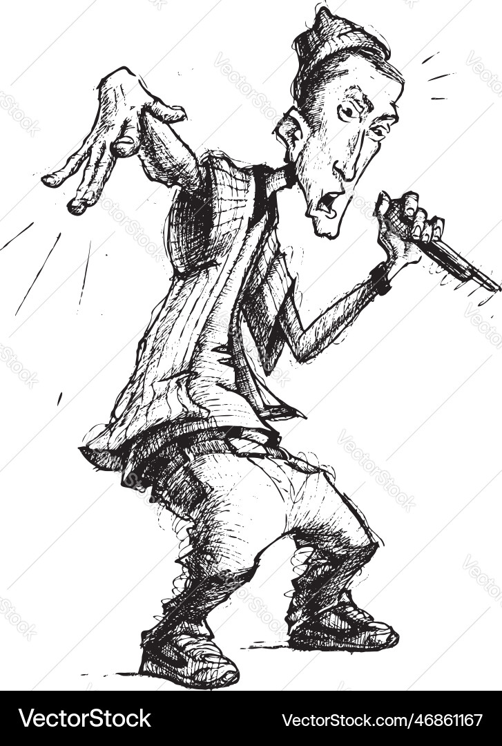 Funny rapper or mc man cartoon handdrawn Vector Image