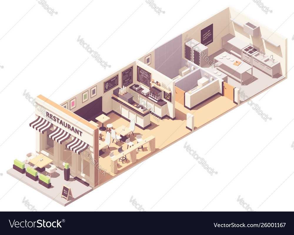 Isometric restaurant interior cross-section Vector Image Isometric restaurant interior cross-section Vector Image