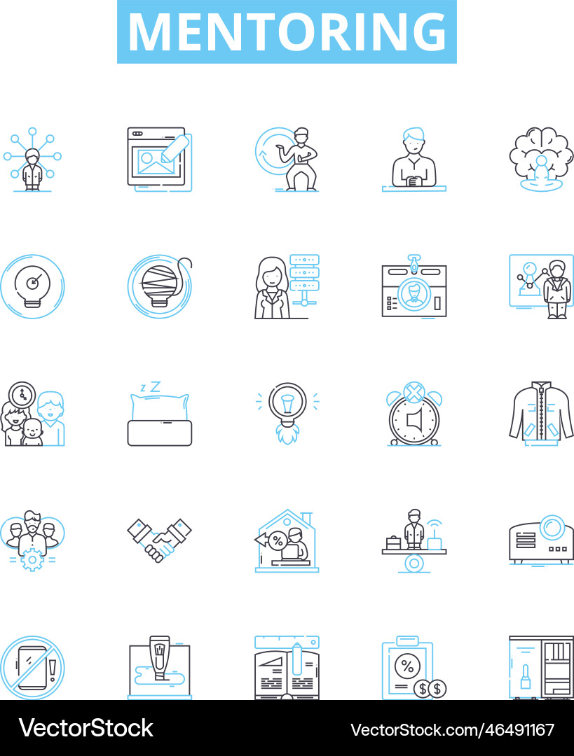 Mentoring line icons set counseling Royalty Free Vector