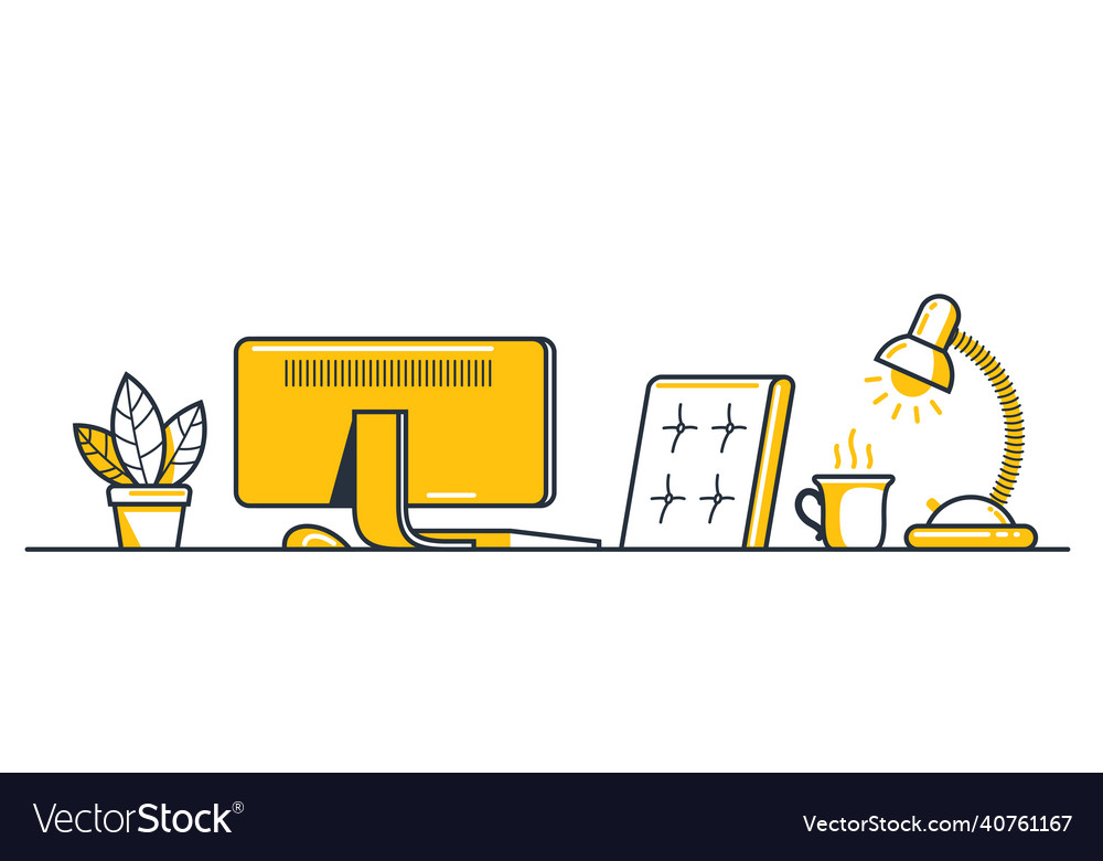 Place of work office table desk flat isolated Vector Image