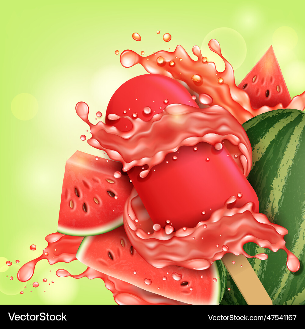 Realistic detailed 3d watermelon ice popsicle Vector Image