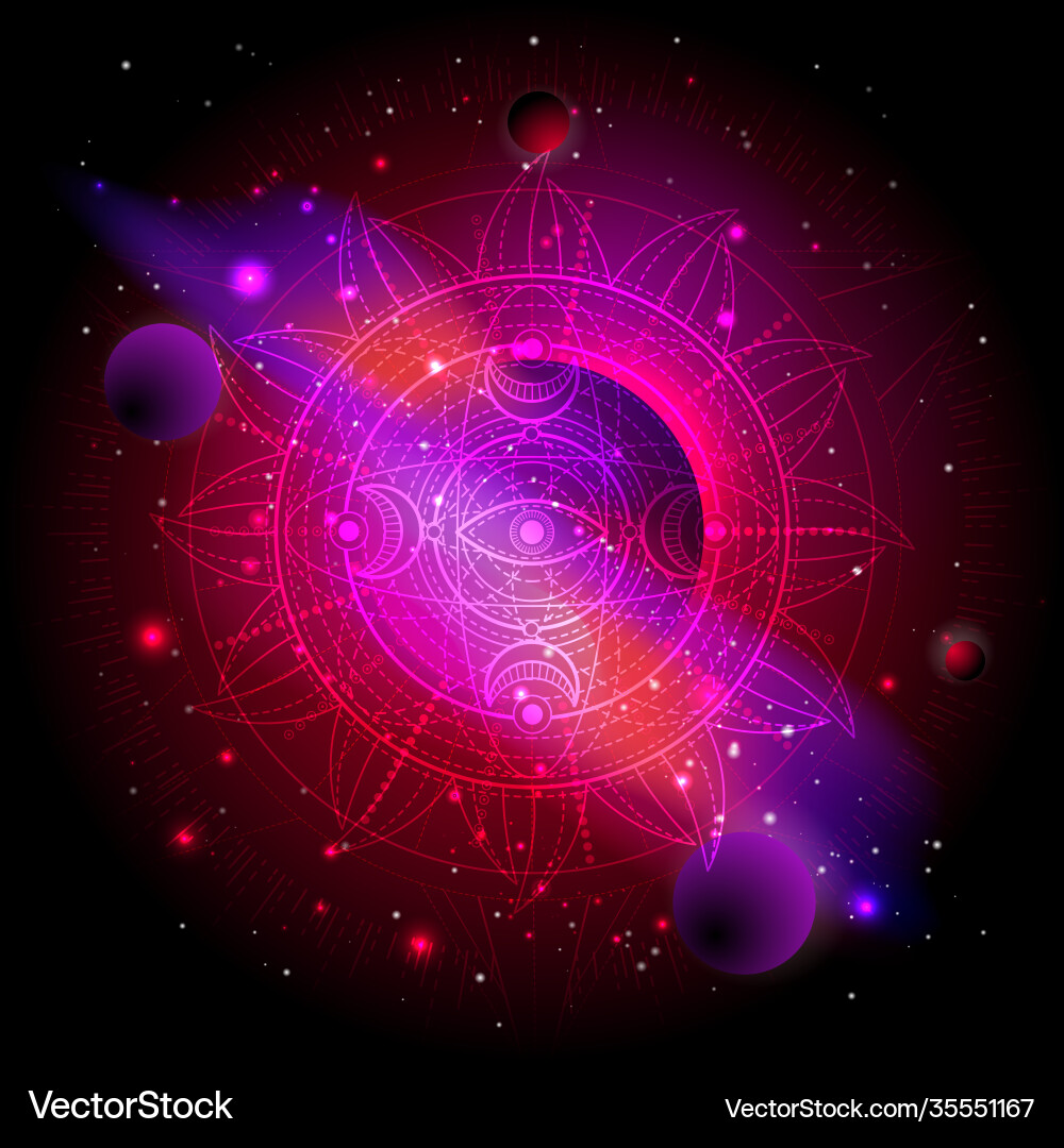 Sacred geometric symbol against space Royalty Free Vector