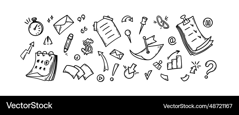 Set of business office doodle elements hand drawn Vector Image