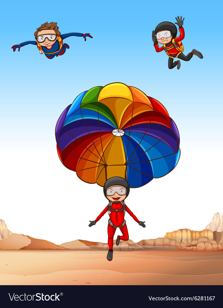 Three people doing skydiving Royalty Free Vector Image