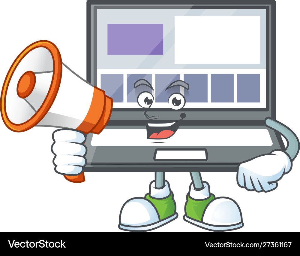 With megaphone laptop a cartoon character Vector Image