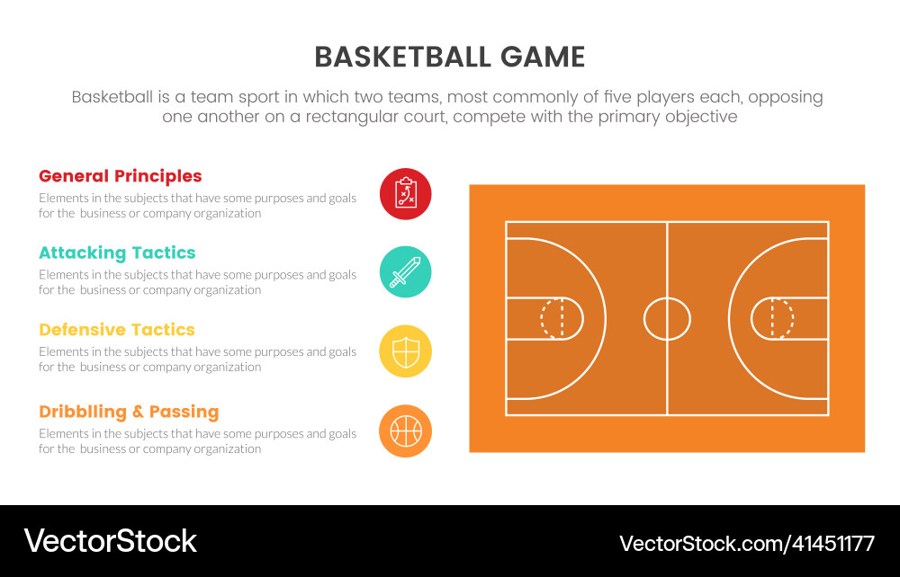 Basketball field infographic concept for slide Vector Image