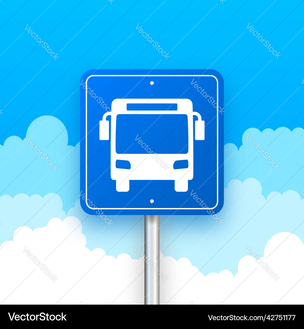 Blue banner with bus station line Royalty Free Vector Image