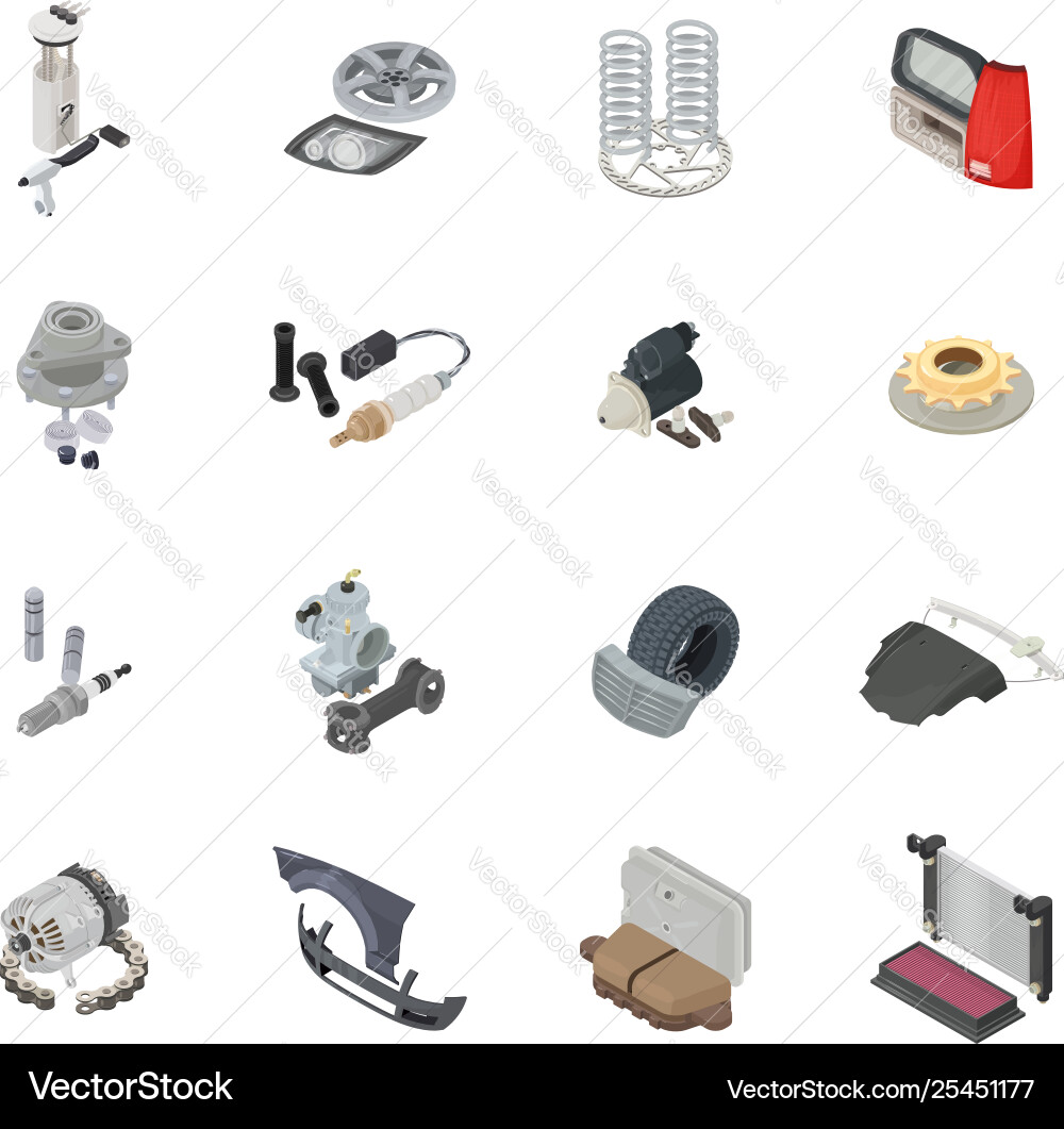 Car part icons set isometric style Royalty Free Vector Image