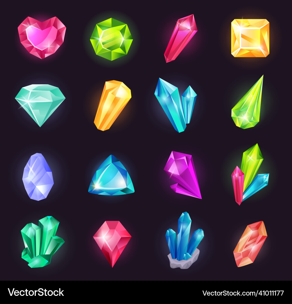 Cartoon magic crystals and precious gems raw Vector Image