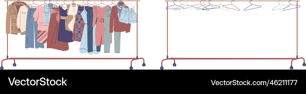 Clothes on racks shop cloth hanger empty Vector Image