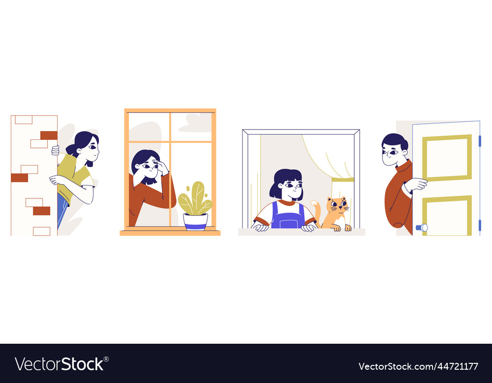 Curious spying people peeping searching Royalty Free Vector