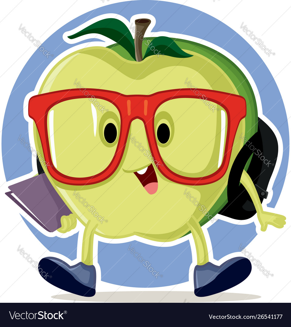 Cute apple going back to school mascot Royalty Free Vector