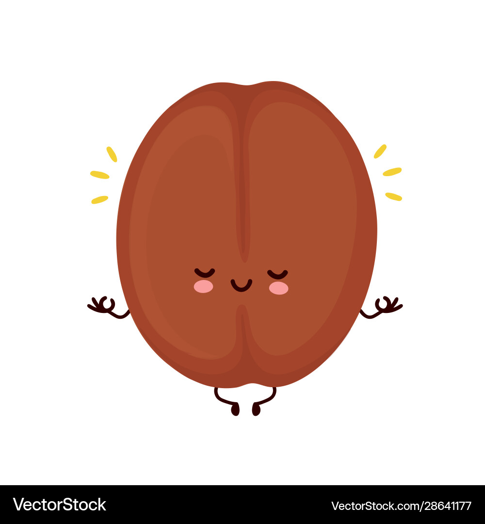 Cute smiling happy coffee bean meditate Royalty Free Vector