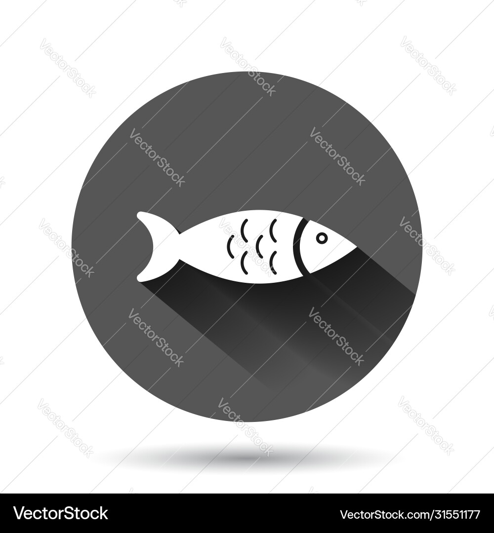 Fish icon in flat style seafood on black round Vector Image