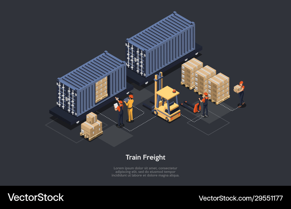 Isometric concept of warehouse and train freight Vector Image