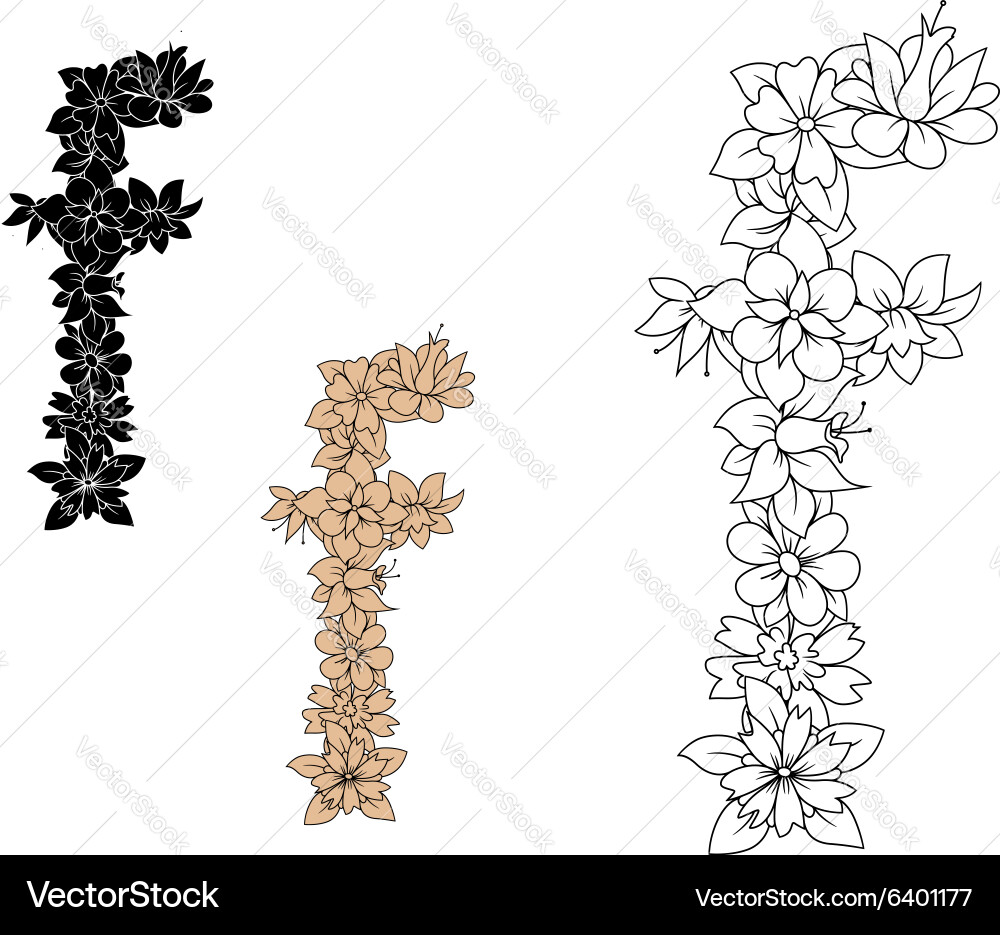 Lowercase letter f adorned by flowers Royalty Free Vector