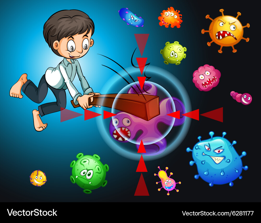 Man fighting against bacteria Royalty Free Vector Image