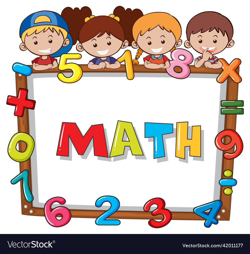 Math Word On Board With Cartoon Kids Royalty Free Vector