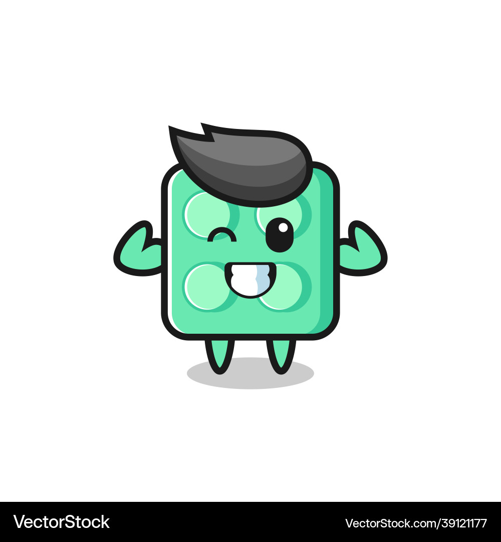 Muscular brick toy character is posing showing Vector Image