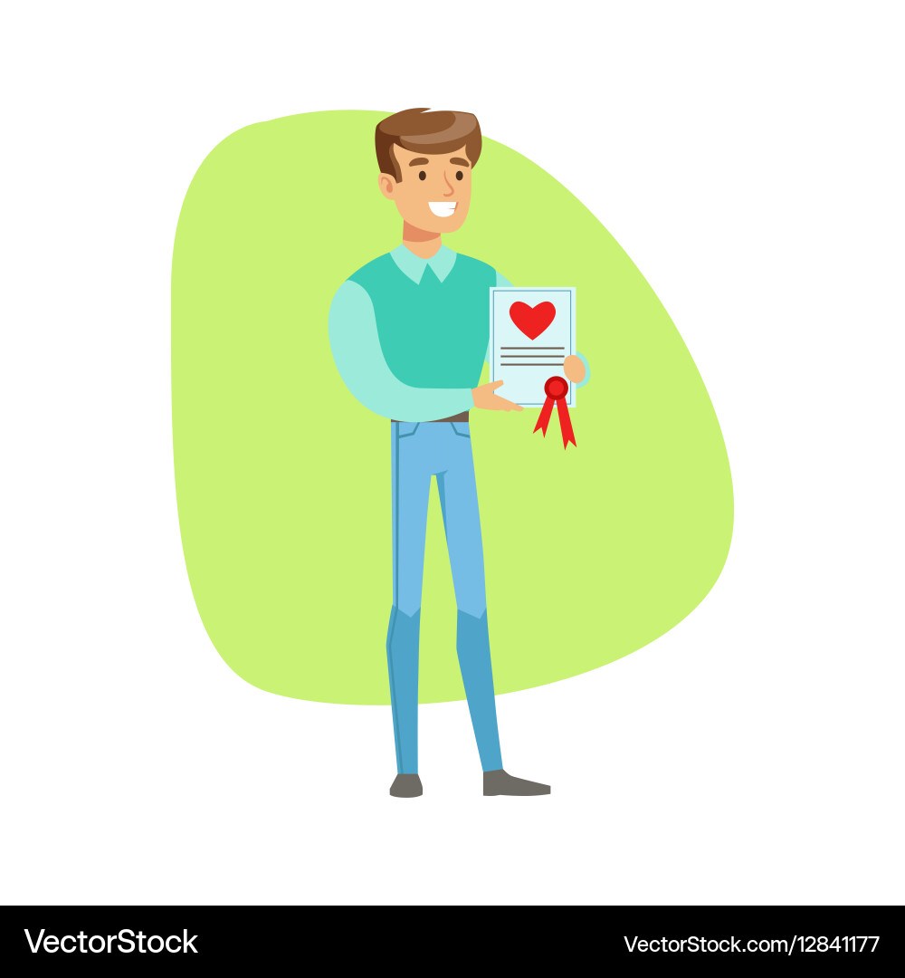 Smiling man holding life insurance constract Vector Image
